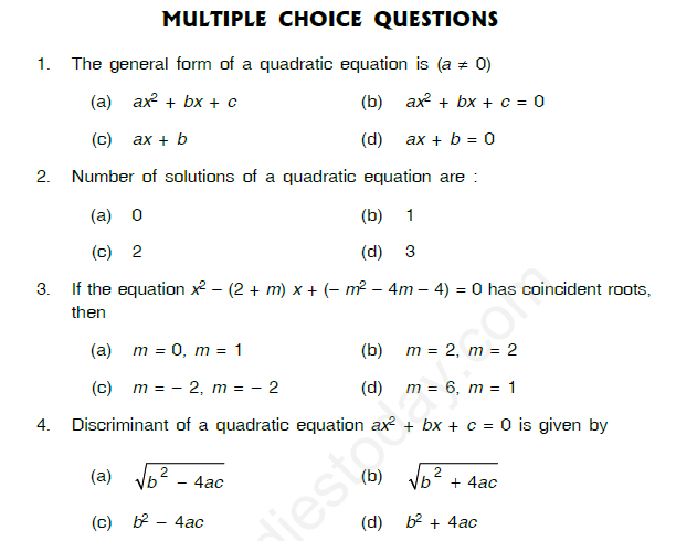 CBSE Class 10 Mathematics Quadratic Equations Assignment Set I